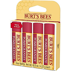 Burt's Bees Lip Balm, Moisturizing Lip Care, for All Day Hydration, 100% Natural, Pomegranate with Beeswax & Fruit Extracts (4 Pack)