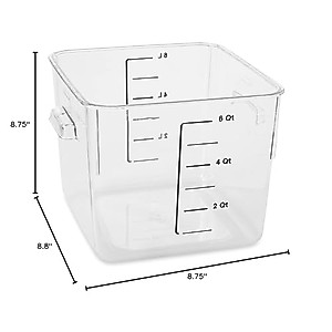 Rubbermaid Commercial Products Plastic Space Saving Square Food Storage Container For Kitchen/Sous Vide/Food Prep,Lids not included (Sold separately), 6 Quart, Clear (Fg630600Clr)
