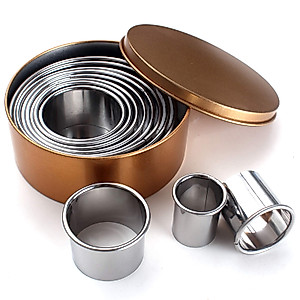 HAZOULEN Round Stainless Steel Cookie Biscuit Cutters Set in Storage Tin, Assorted Sizes, 11 Pieces