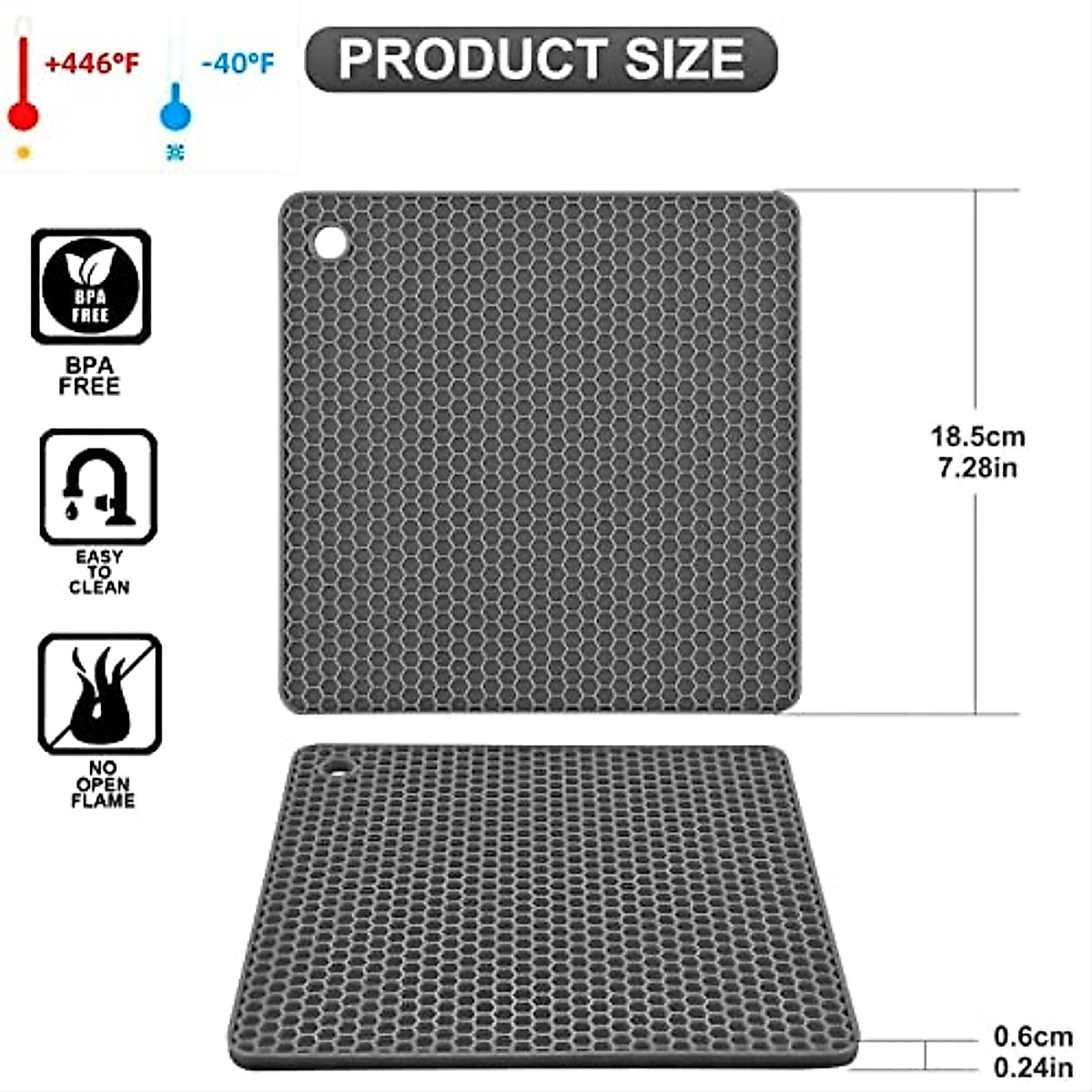 Hotsyang Silicone Trivets Mats Set,Silicone Hot Pads and Trivets, Silicone Trivets for Hot Dishes,Hot pots and Pans,Black Silicone Hot Pads for Kitchen Table,Square Silicone Trivets Mats Set of 4 Pcs