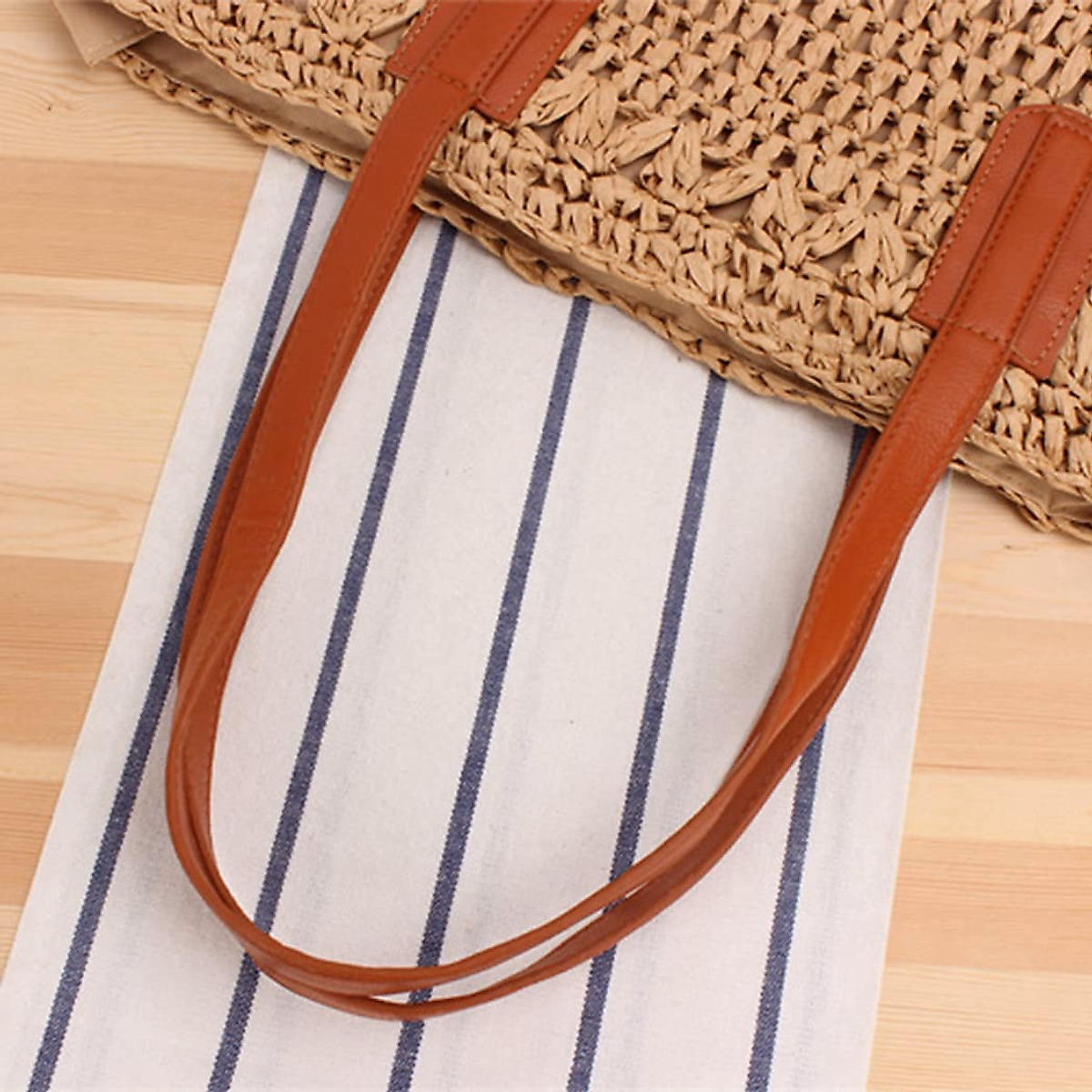 FAIRYSAN Summer Straw Shoulder Bag Women Large Straw Bags Weave Handmade Handle Tote Bag Brown