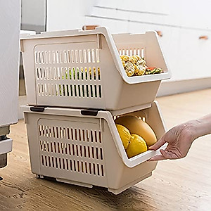 JapanBargain 3027, Japanese Stackable Storage Bin Kitchen Pantry Organizers Food Basket for Fruit Potato Condiments and Spices, Made in Japan