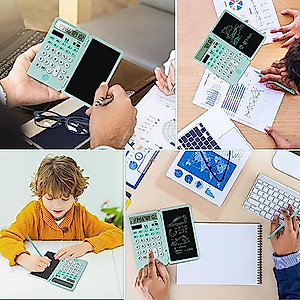 Calculator with Writing Tablet, Wjiang Dual Power Calculator Foldable Desktop Calculator 12 Digit LCD Display Basic Calculator Pocket Calculator for School Students Office Business (Blue)