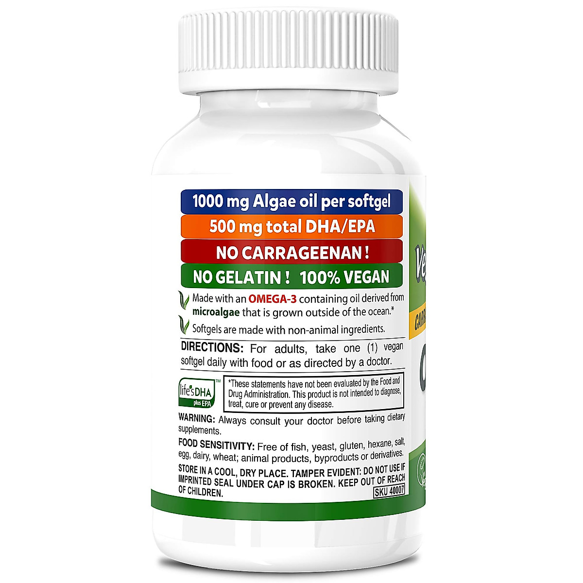 DEVA Vegan Omega-3 DHA EPA Supplement - Once-Per-Day Softgel 500 MG - Carrageenan Free - Gelatin Free - Non-Fish - Algae Oil Omega-3 Fatty Acids - 60 Softgels