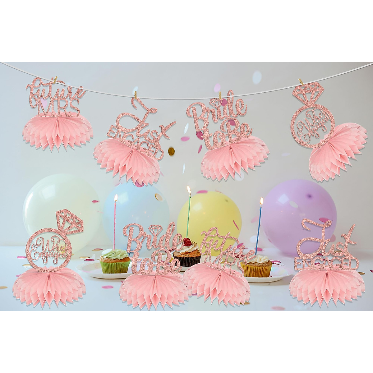 Rose Gold Bachelorette Honeycomb Centerpieces Wedding Bachelorette Table Decorations Bridal Shower Engagement Decorations We're Engaged Bachelorette Table Decorations 8 Pcs