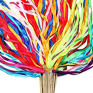 50 Pieces Ribbon Sticks Wedding Streamers Chromatic Streamers Silk Fairy Sticks for Party, Birthday, Celebration and Holiday (Colorful)