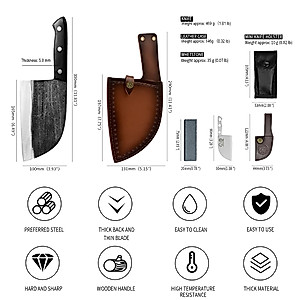 XYJ Full Tang Boning Knife Handmade Forged Butcher Knife Serbian Chef Knife Multi-functional Cleaver With Leather Sheath For Kitchen Camping or BBQ