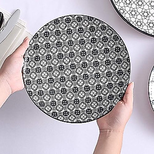 IHIPPO Dinnerware Set Unbreakable, Dishwasher Safe 4-Pieces 4 Design Japanese Style Dinner Plates and Bowls Set Porcelain Dessert Plate Set Hand Painted Kitchen Dessert/Salad/Fruit Plate Set
