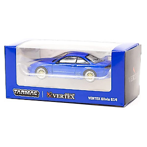 Vertex Silvia S14 RHD (Right Hand Drive) Blue Metallic Global64 Series 1/64 Diecast Model Car by Tarmac Works T64G-018-BL