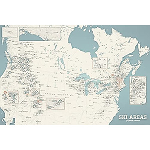 North America Ski Resorts Map 24x36 Poster (Beige & Opal Blue)