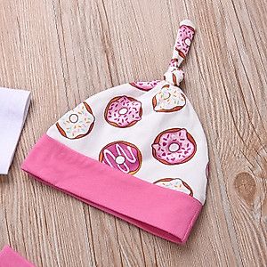 3Pcs/Set Newborn Baby Girls Outfit Auntie Bodysuit Romper with Headband+Donuts Long Pants Clothes Set (Pink, 0-6M)