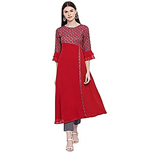 Janasya Indian Women's Maroon Poly Crepe Kurta(JNE3607-KR-XXL)