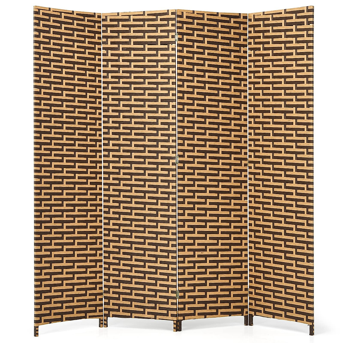 Giantex Room Divider, 6 Ft 4 Panel Handmade Rattan Room Divider, Wood Folding Screen Room Separating Divider, Freestanding Small Boho Room Dividers