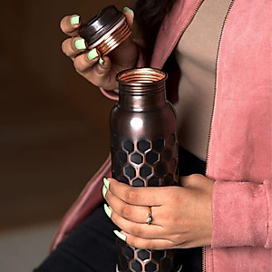 Craft Trade Copper Ayurveda Copper Water Bottle for Drinking 32oz Antique Black Diamond Pure Copper Water Bottle Travel Water Bottle for Gym, Office, Hiking, Outdoor – Ayurvedic Hammered Water Vessel