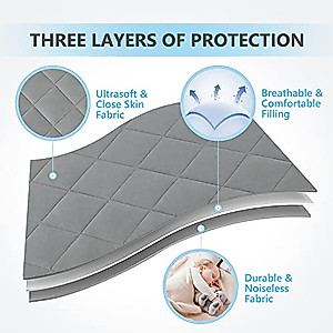 TILLYOU Cloudy Soft Pack and Play Sheet Quilted, Breathable Thick Play Yard Playpen Sheets, 39"x27"x5" Fit Mini/Portable Crib Mattress Pad Pack N Play Mattress Pad, Charcoal Gray