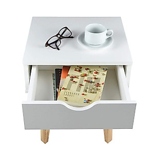 Mid Century Modern Nightstand – MDP Bedside Table Night Stand – Premium Quality Wood – Available in Black, White, Natural Wood – Single Drawer End Table – Contemporary Design