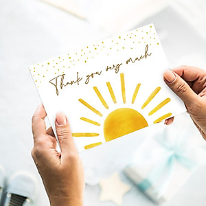 Whaline 30 Pack Baby Shower Thank You Cards with Envelopes Stickers Boho Sun Greeting Cards Sunshine Blank Note Cards for Baby Shower Birthday Wedding Party Supplies, 4 x 6 Inch