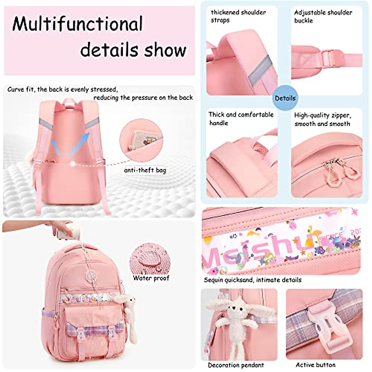 ibalulu Cute Backpacks for Teens Laptop Backpacks Middle School Bag Kawaii Aesthetic College Backpack Student Bear Book Bags (Purple)