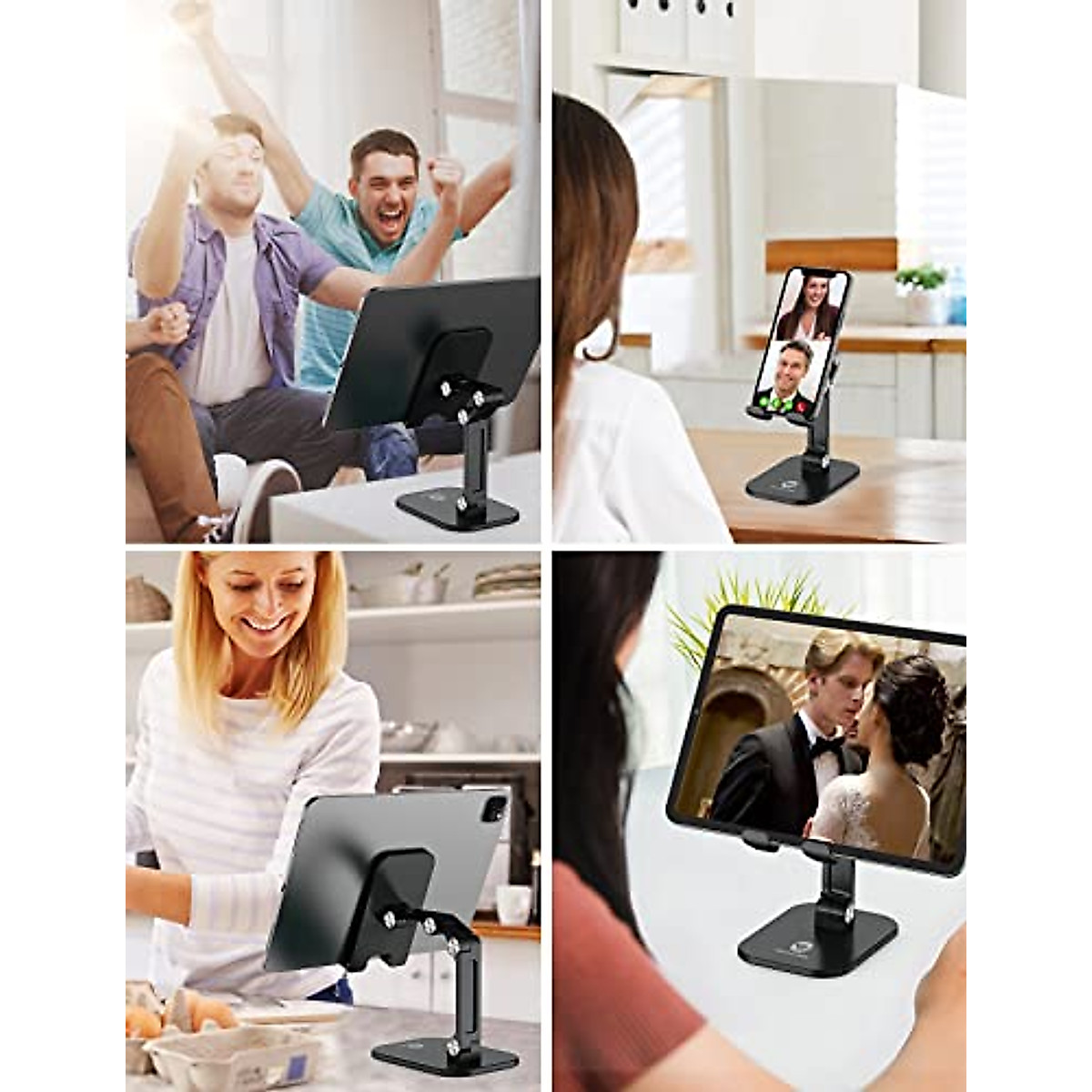 OCYCLONE Cell Phone Stand, iPad Stand, Adjustable Height and Angle Phone Stand for Desk, Foldable Phone Holder, Taller iPhone Stand Compatible for 4-11 Inch All Mobile Phone/iPad/Tablet - Black