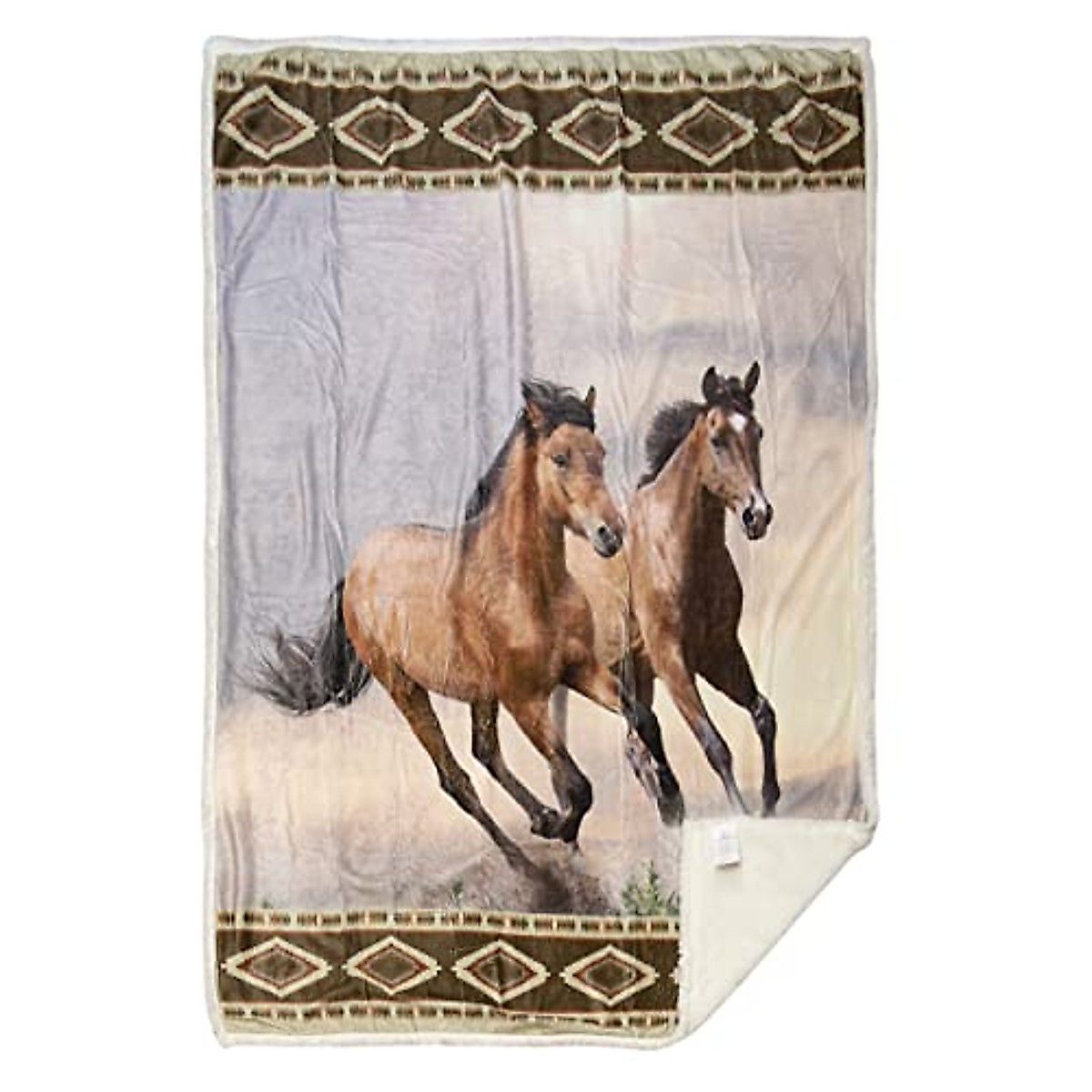 Carstens Wild Horses Western Plush Sherpa Throw Blanket 54'' x 68'', Brown