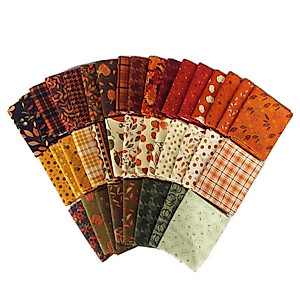 10 Fat Quarters -Autumn Fall Autumnal Nature Leaves Pumpkins Orange Red Assorted Quality Quilters Cotton Fabrics Fat Quarter Bundle