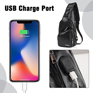 JUMO CYLY Men's Leather Sling Bag, Chest Shoulder Backpack, Waterproof Crossbody Bag swith USB Charging Port One_Size