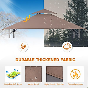 Akeacubo Replacement Canopy Cover with Double Tiered Roof Fit for 5'x8' BBQ Grill Gazebo Model L-GG001PST、L-GZ238PST (Khaki)