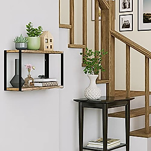 Wallniture Roca 17"x6" Bookshelf for Living Room Decor, Bathroom Organizer Shelf for Bathroom Accessories, 2 Tier Floating Shelves for Bedroom, Office, Burnt Finish