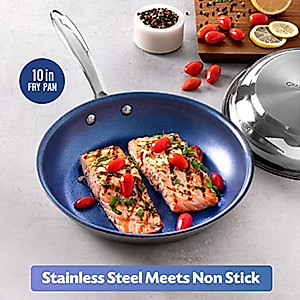 Granitestone 10 Inch Non Stick Frying Pan Nonstick Stainless Steel Pan with Diamond Coating for Long Lasting Nonstick Frying Pan Skillet for Cooking, Induction/Oven/Dishwasher Safe, Non Toxic - Blue