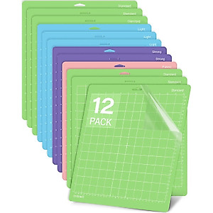 Gwybkq Cutting Mat for Cricut Maker 3/Maker/Explore 3/Air 2/Air/One 12 Pack 12x12 Variety Grip Sticky Pad Replacement Accessories for Silhouette Cricket Card Supplies Standard Light Strong Frabic