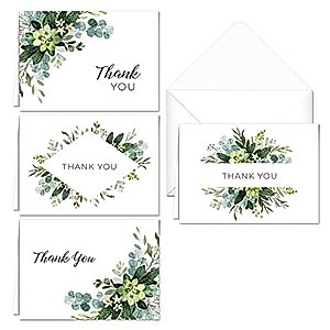Lush Greenery Thank You Notes / 24 Cards And Envelopes / 4 Green Floral Designs / 4 7/8" x 3 1/2" Thanks Cards/Made In The USA