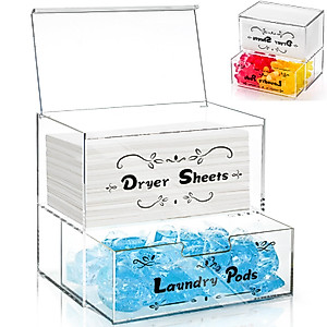 Noamus Laundry Pod and Dryer Sheet Holder, Acrylic Laundry Container Set with Hinged Lid, 2 Tiers Clear Detergent Pods Storage Dispenser with Drawer for Laundry Room Organization Decor, 7"x4.7"x6.7"