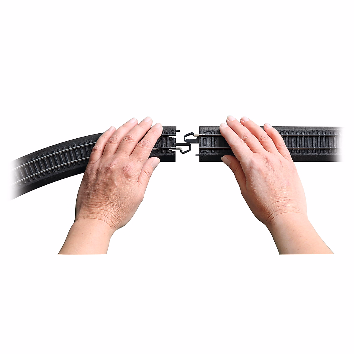 Bachmann Trains - Snap-Fit E-Z TRACK REMOTE TURNOUT - LEFT (1/card) - STEEL ALLOY Rail With Black Roadbed - HO Scale