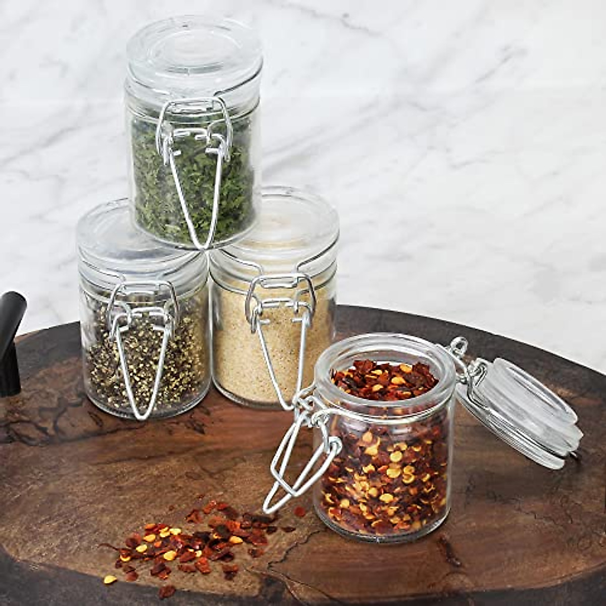 Cornucopia 1.6-Ounce Herb Storage Mini Herb Jars w/Clamp Style Rubber Gasket Seal (12-Pack); 50ml Airtight Odor-Proof Vials w/Hermes Clamp Top Hinge