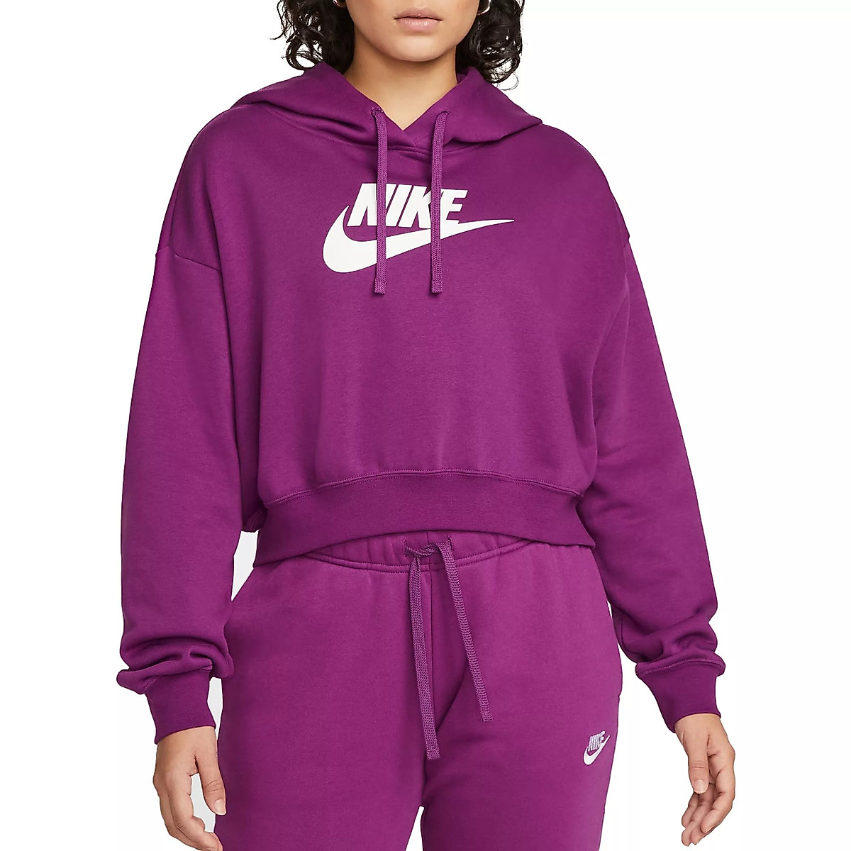 Nike Sportswear Club Fleece Women's Oversized Crop Graphic Hoodie (as1, alpha, s, regular, regular, Viotech Purple)