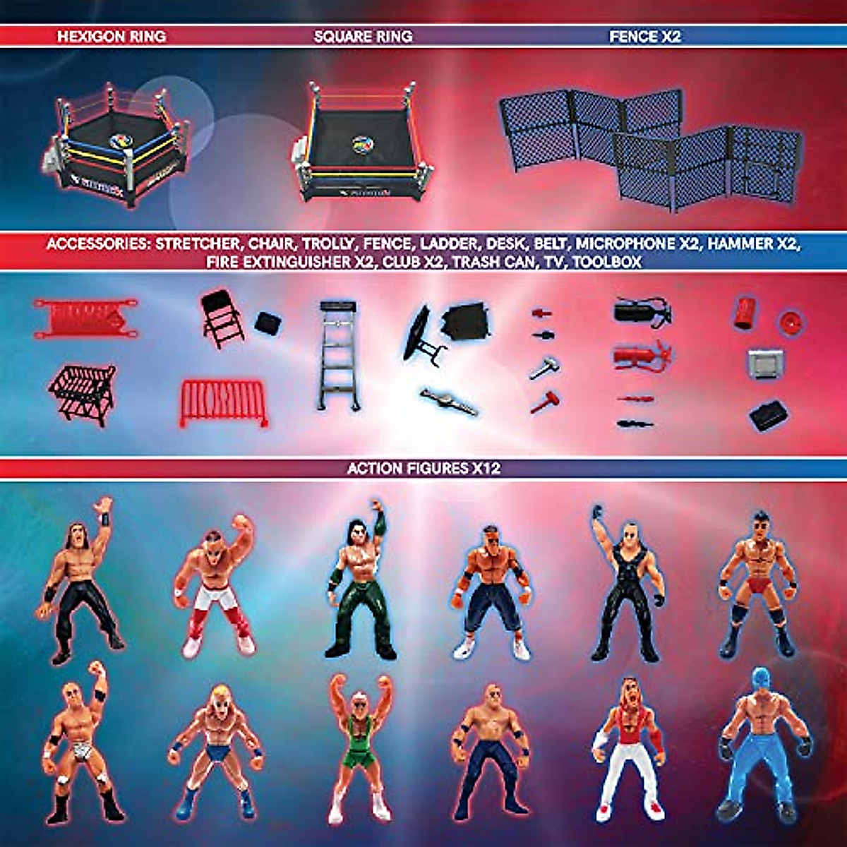 ToyVelt 32-Piece Wrestling Toys for Kids - Wrestler Warriors Toys with Ring & Realistic Accessories - Fun Miniature Fighting Action Figures Includes 2 Rings - Great Gift for Boys and Girls