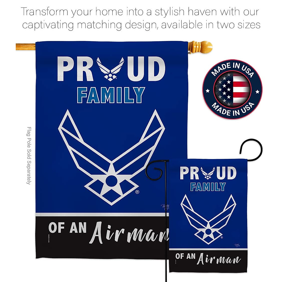 Proud Family Airman Garden Flag - Armed Forces Air Force USAF United State American Military Veteran Retire Official - House Decoration Banner Small Yard Gift Double-Sided Made In USA 13 X 18.5