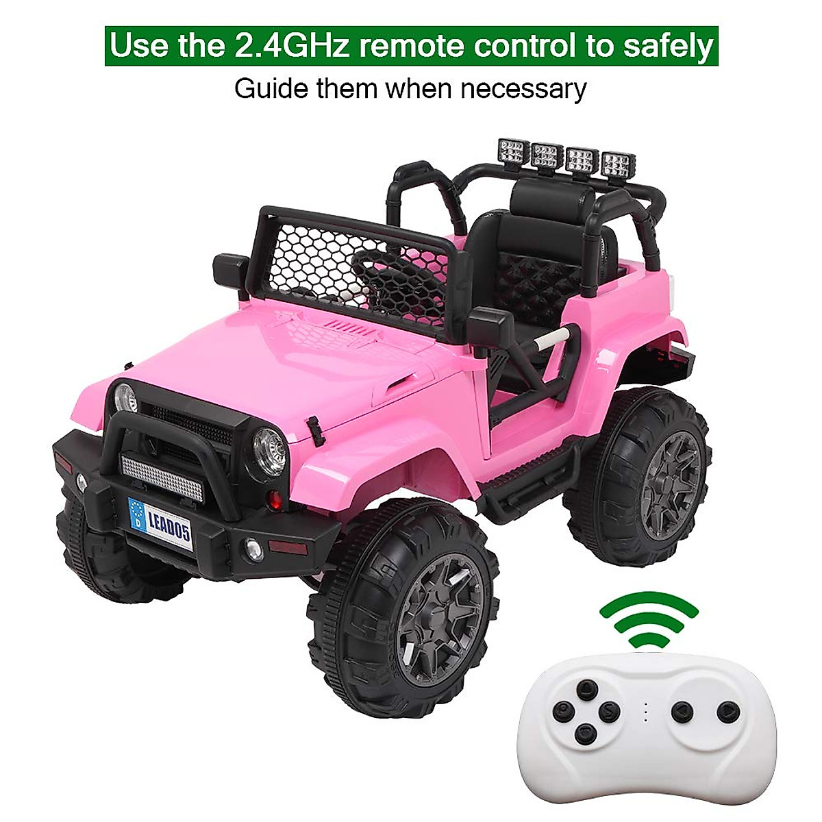 VALUE BOX Extra Larger Ride On Truck, 12V Battery Electric Kids Toddler Motorized Vehicles Toy Car w/Remote Control, 3 Speeds, Spring Suspension, Seat Belts, LED Lights and Realistic Horns (Pink)