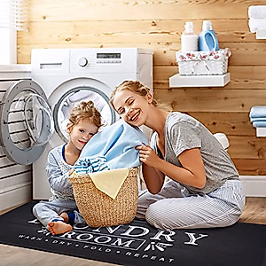 USTIDE Laundry Room Rug, Black Laundry Room Rug Runner 20x48, Non Skid Laundry Room Decor Black Area Rug, Kitchen Mat Floor Mat for Bathroom Washroom Kitchen Sink Mat