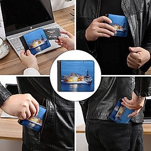 Shooting Battleship Leather bi-fold wallet, fashionable wallet and credit card holder, suitable for adults, children and teenagers