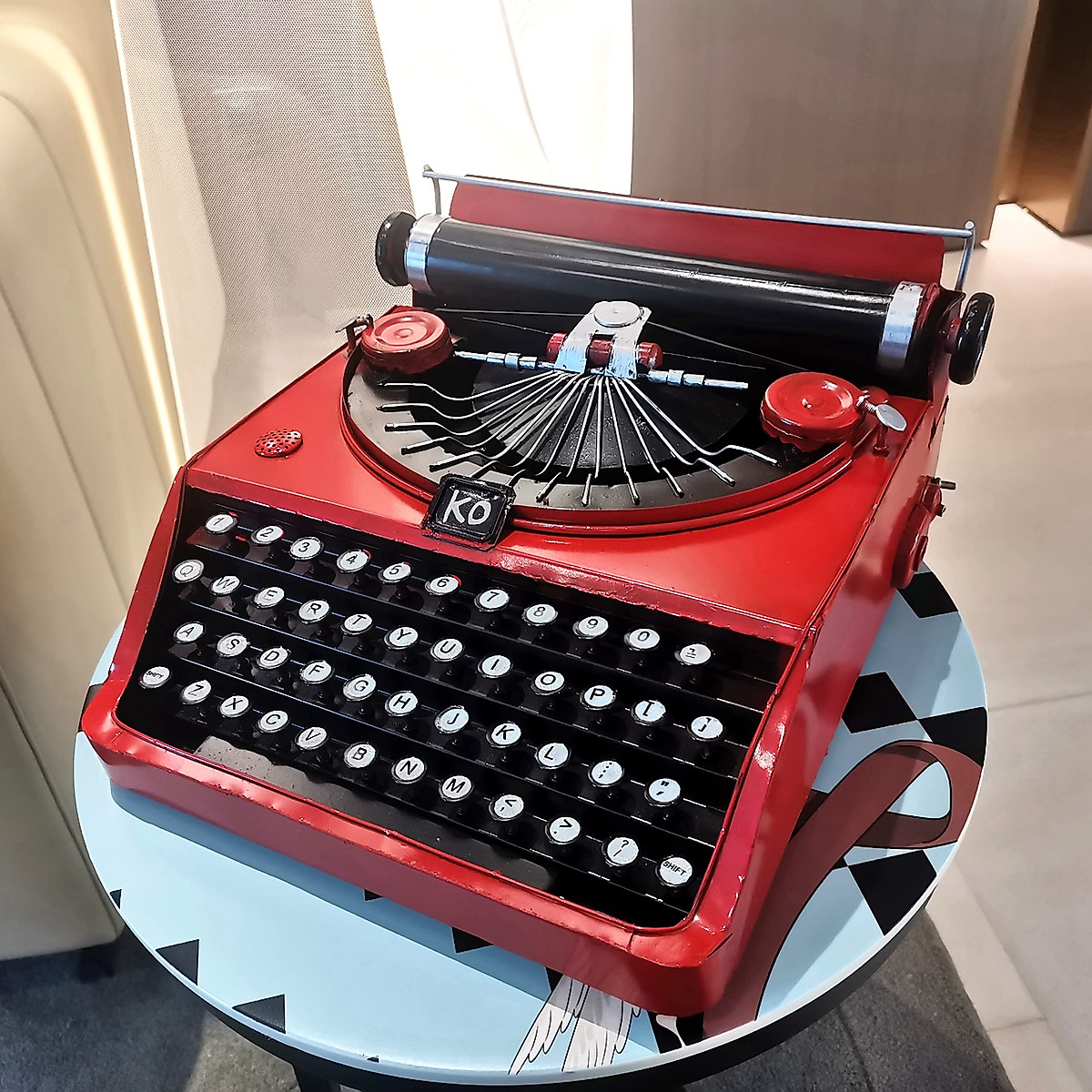 TRABEATOGA Typewriter Model Vintage Tin Antique Retro Manual Typewriter Model Ornament Collectible Figurine Photo Prop for Home Decor 11.6'' Long