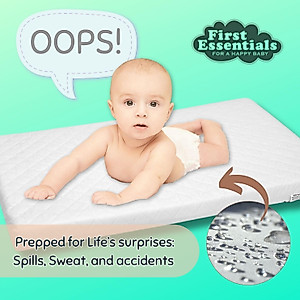First Essentials Bassinet Cradle Mattress Pad (Rectangle, 12X26) for Newborn Comfort Breathable Easy Clean Hypoallergenic Waterproof Made in USA