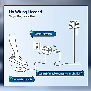DEWENWILS LED Dimmer Switch, Foot Dimmer with 3 Dimming Levels, Compatible with Dimmable LED Lights, and Incandescent Bulbs, 5 ft Extension Cord, Black, 1 Pack