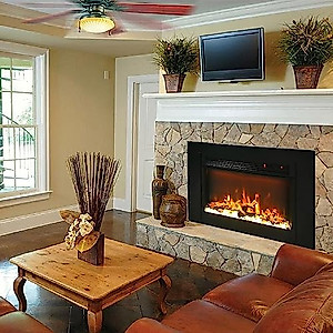 Y Decor 33 in. Realistic Flame Electric Fireplace Insert in Black with Remote Control