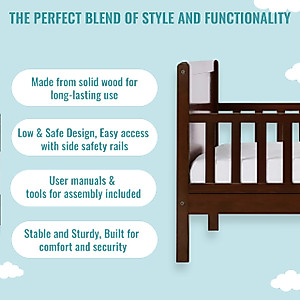 Dream On Me Brookside Toddler Bed In Espresso, Greenguard Gold Certified, JPMA Certified, Low To Floor Design, Non-Toxic Finish, Safety Rails, Made Of Pinewood