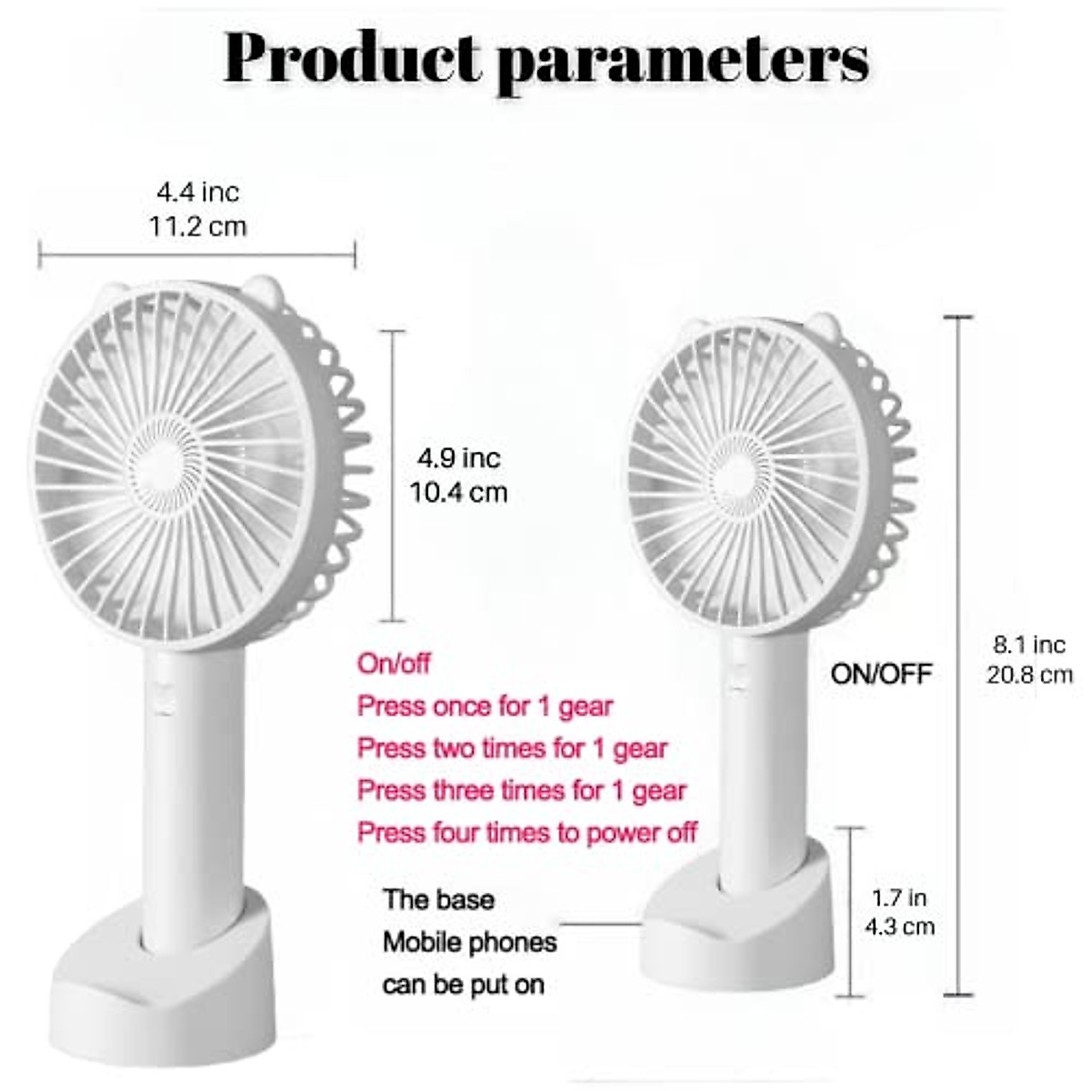 Lisherse Mini handheld portable fan, 3 speeds, handheld fan, small portable fan, battery fan, usb fan portable rechargeable, lash fan, travel fan, phone fan, face fan (white)