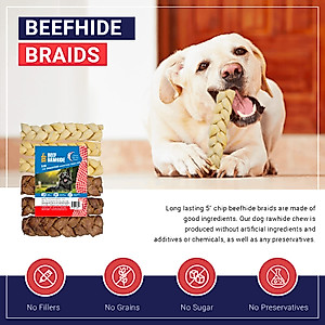 American Made Treat Co - Dog Treats, Beefhide Braids - Chicken and Beef Assorted Flavors Rawhide Chews for Dental Health & Protein - 7-8" - 6 Pack