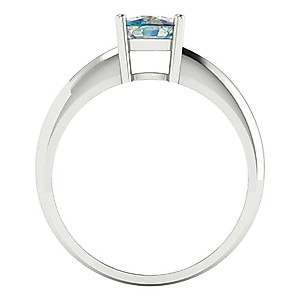 Clara Pucci 1.0 ct Cushion Cut Solitaire Blue Moissanite Ideal Engagement Bridal Promise Anniversary Designer Ring 18K White Gold SZ 3.75