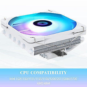 Thermalright AXP120-X67 White ARGB Low Profile CPU Air Cooler with Quite 120mm TL-C12015W-S PWM Fan, 6 Heat Pipes, 67mm Height, for AMD AM4/Intel LGA 1700/1150/1151/1200/2011/2066