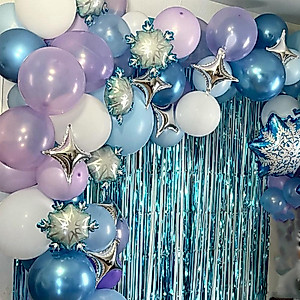 Paready Frozen Balloons, 60 Pcs 12 Inch Purple Blue Balloons White and Snow Confetti Latex Balloons for Girls Frozen Theme Party Supplies Ice Snow Theme Birthday Baby Shower Winter Party Decorations